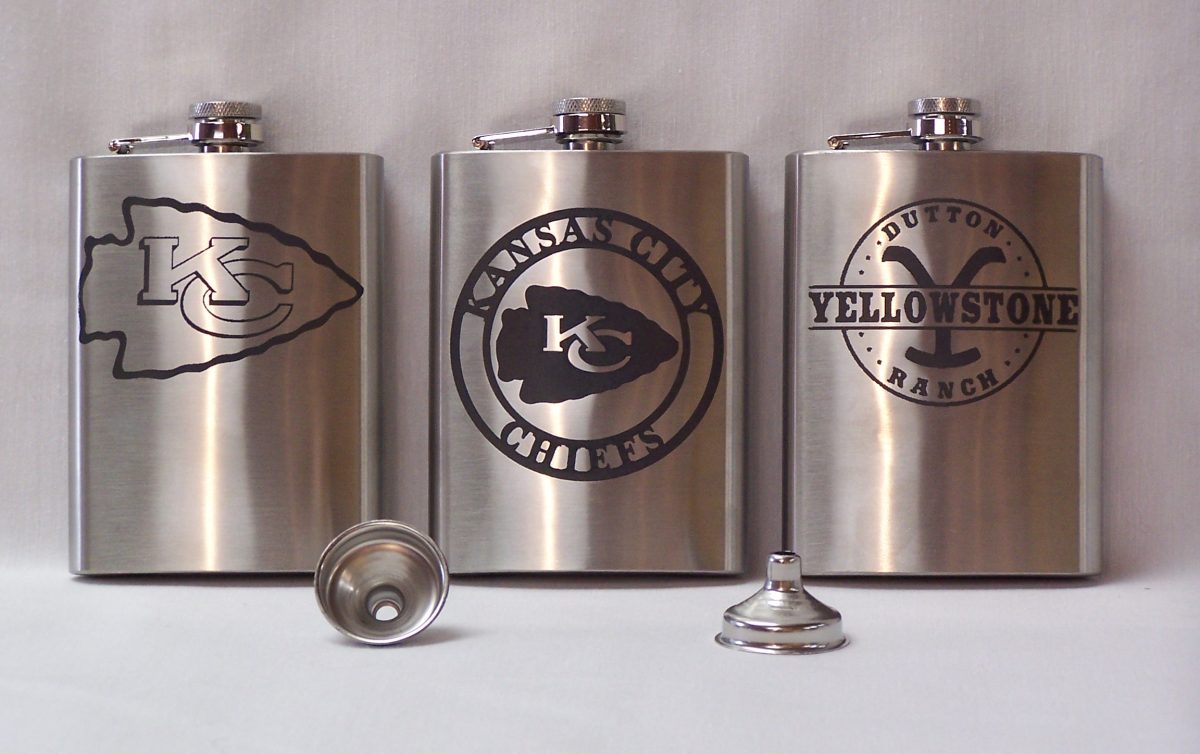 Laser Engraved Stainless Steel Flask with funnel - Backwoods Creations LLC